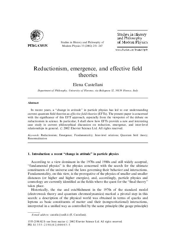 (PDF) Reductionism, Emergence, and Effective Field Theories