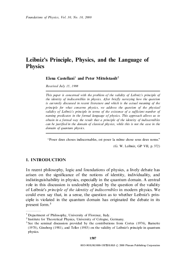 (PDF) Leibniz's Principle, Physics, and the Language of Physics