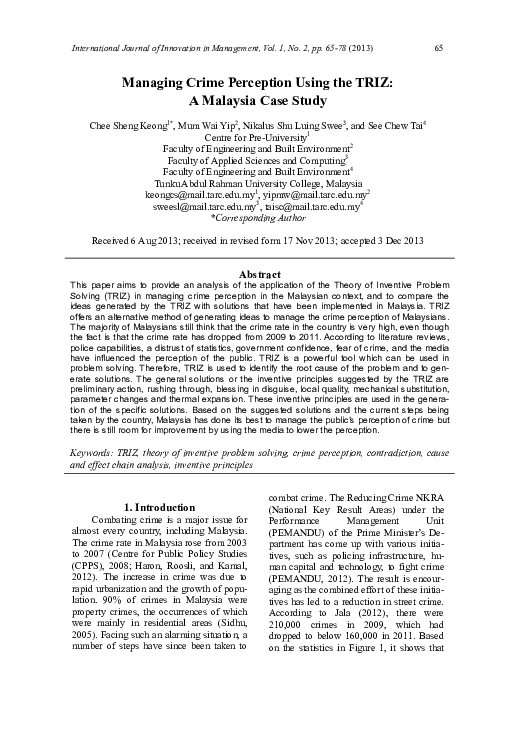 (PDF) Managing crime perception using the TRIZ: A Malaysia case study