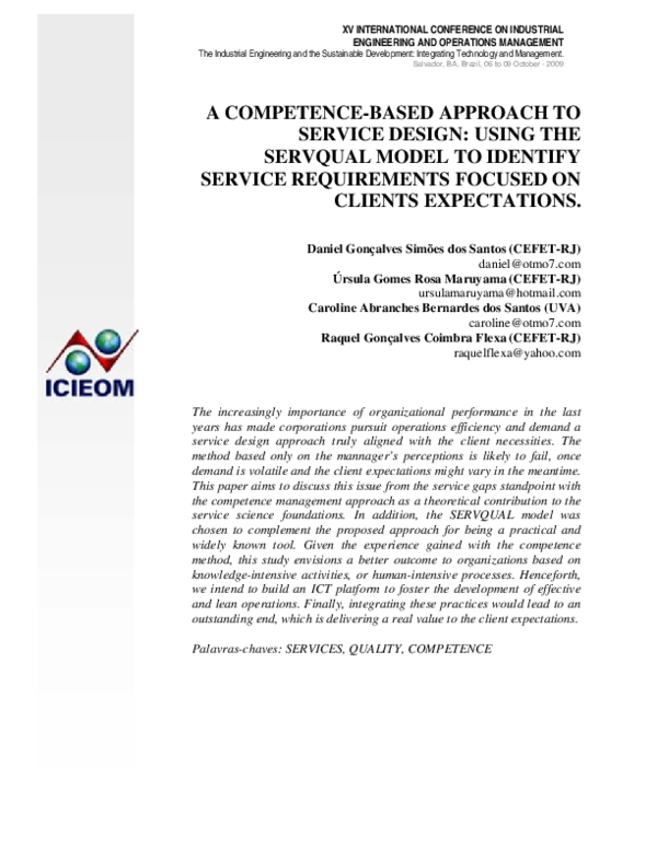 (PDF) A Competence-Based Approach To Service Design: Using The Servqual ...