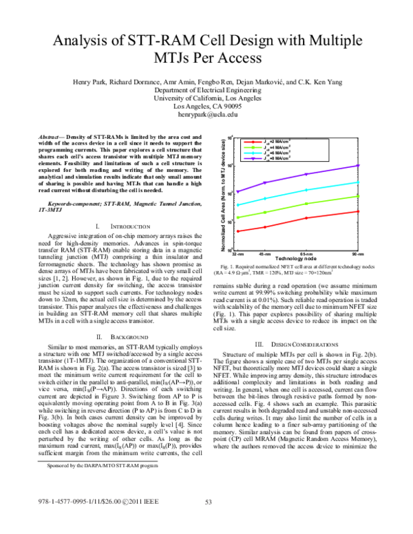 (PDF) Analysis of STT-RAM cell design with multiple MTJs per access