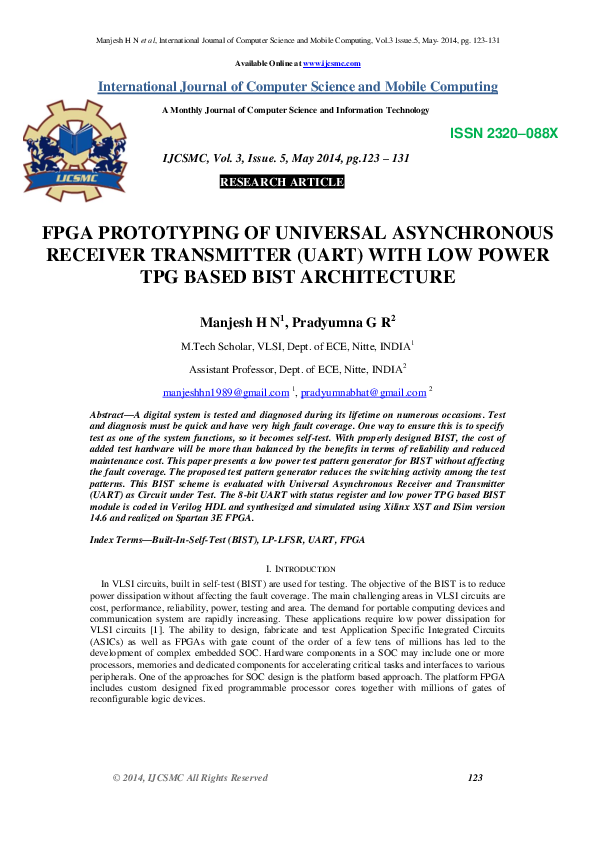 Pdf Fpga Prototyping Of Universal Asynchronous Receiver Transmitter