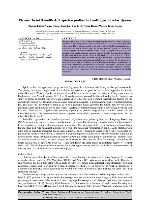 (PDF) Phonetic based SoundEx & ShapeEx algorithm for Sindhi Spell ...