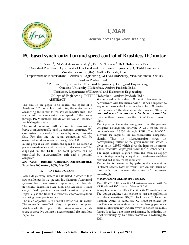 (PDF) PC based synchronization and speed control of Brushless DC motor