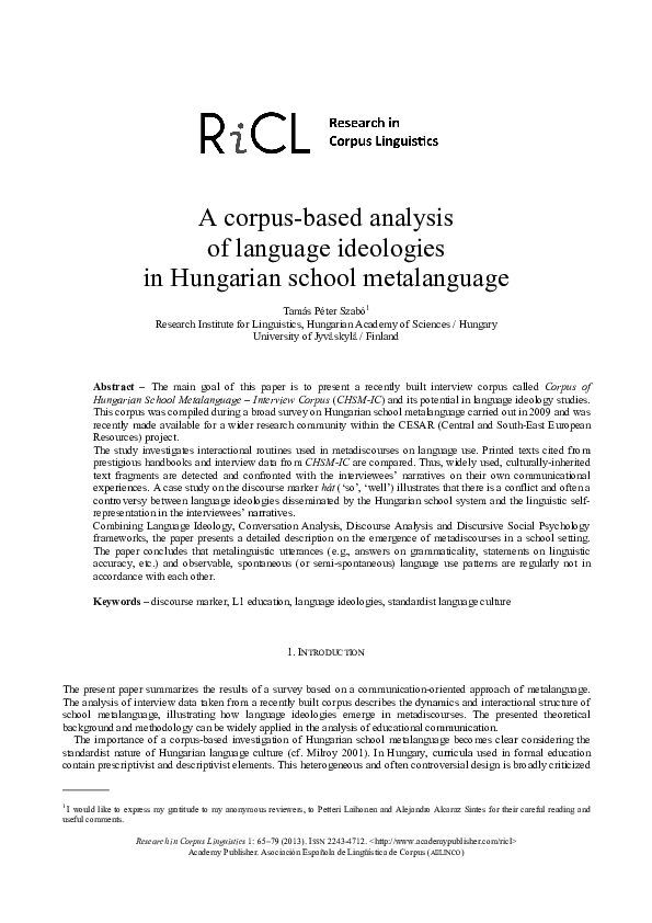 (PDF) A corpus-based analysis of language ideologies in Hungarian ...