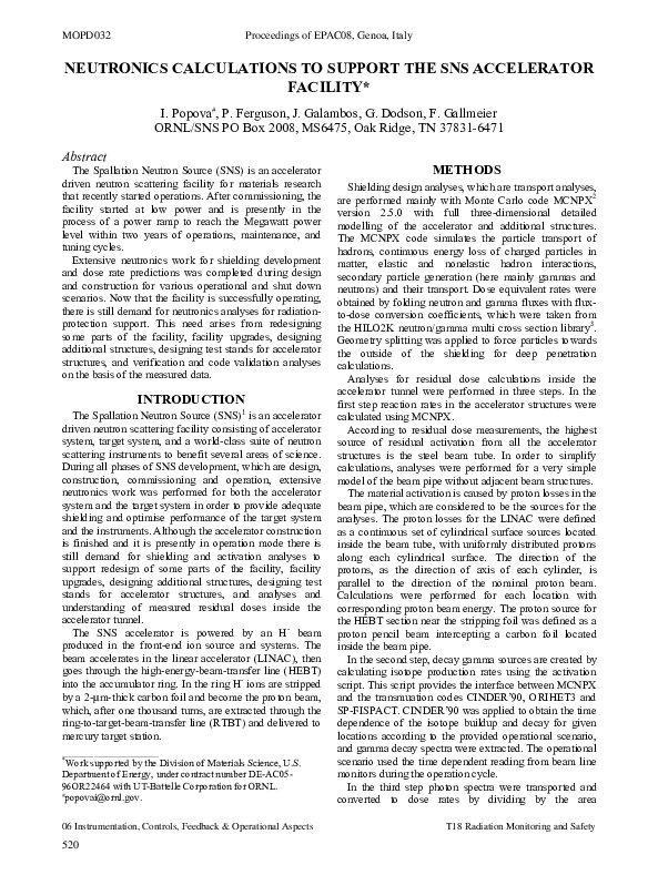 (PDF) NEUTRONICS CALCULATIONS TO SUPPORT THE SNS ACCELERATOR FACILITY ...