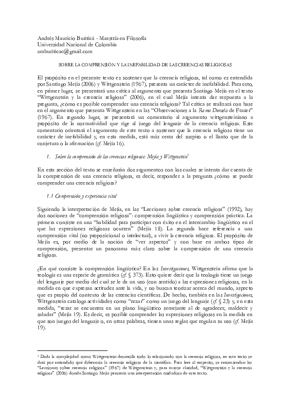 (PDF) Wittgenstein y la creencia religiosa