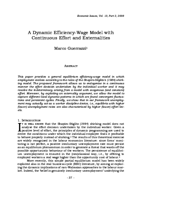 (PDF) A Dynamic Efficiency-Wage Model with Continuous Effort and ...