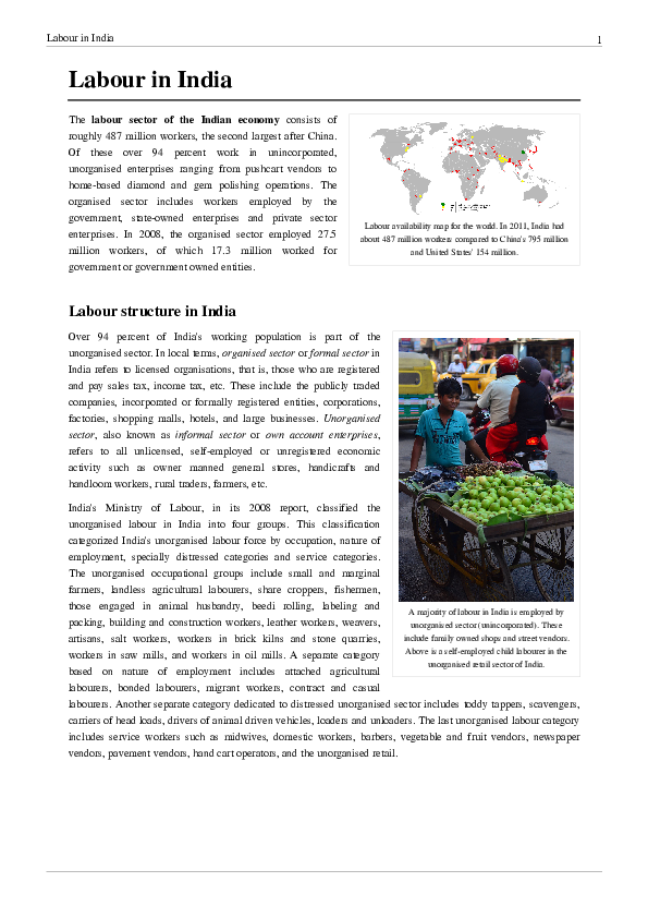 (PDF) Labour in India 1 Labour in India Labour structure in India