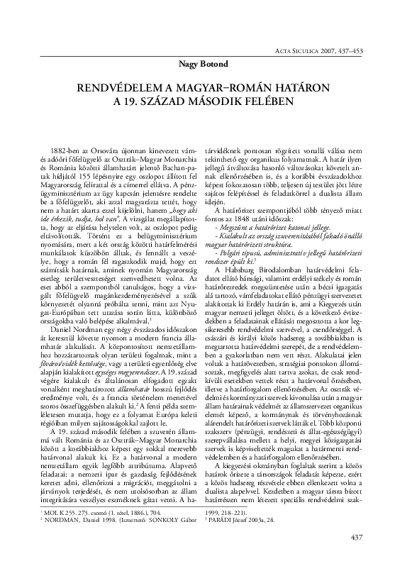 (PDF) Nagy Botond: Rendvédelem a magyar–román határon a 19. század ...