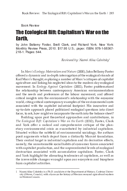 (PDF) The Ecological Rift: Capitalism's War on the Earth (Review)