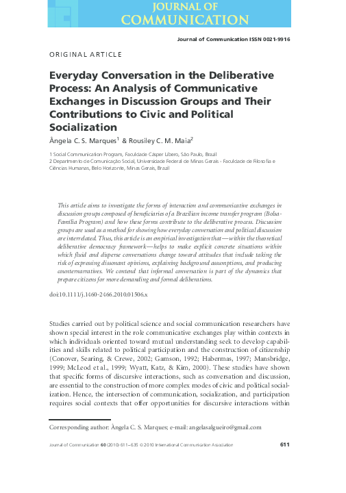 Everyday Conversation in the Deliberative Process: An Analysis of ...