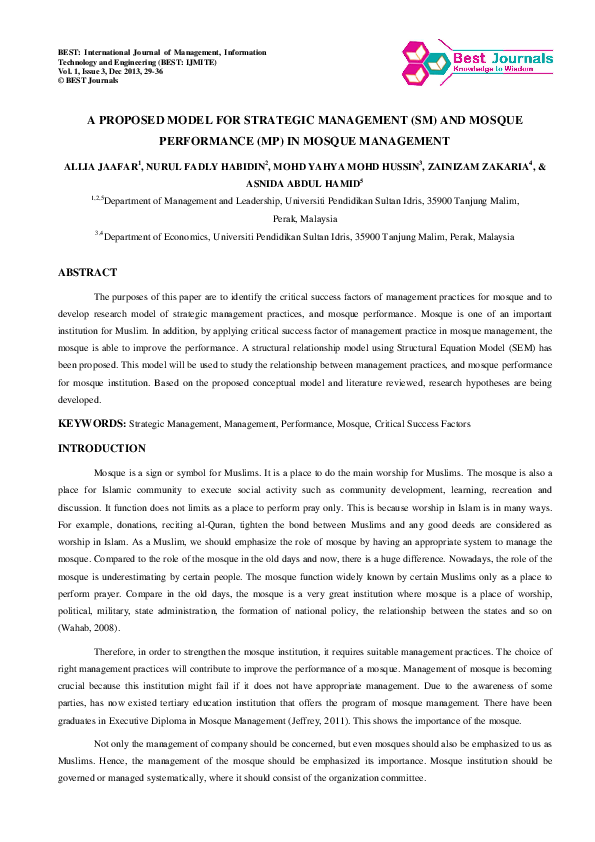 (PDF) A Proposed Model for Strategic Management (SM) and Mosque ...