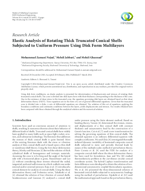 (PDF) Elastic Analysis of Rotating Thick Truncated Conical Shells ...