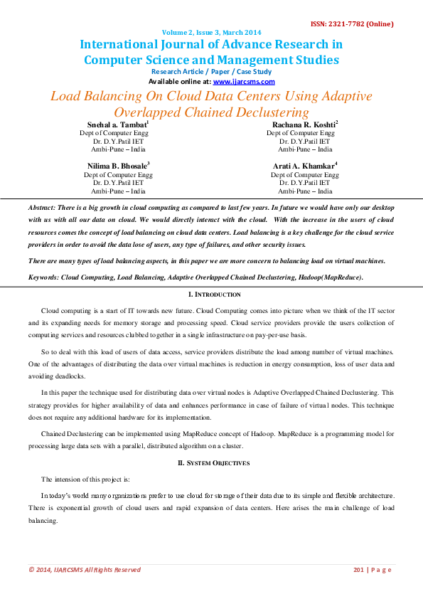 Load Balancing On Cloud Data Centers Using Adaptive Overlapped Chained Declustering