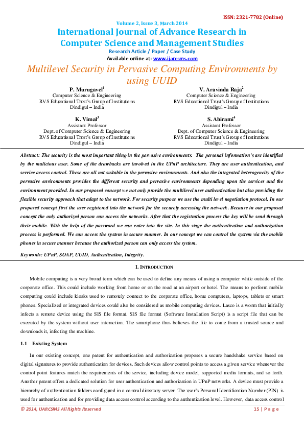 Multilevel Security In Pervasive Computing Environments By Using Uuid