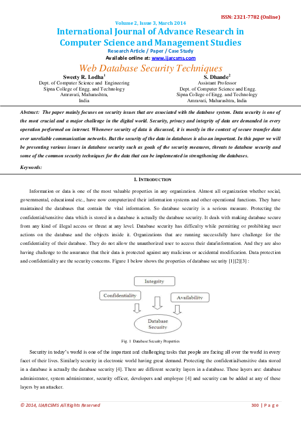 Web Database Security Techniques