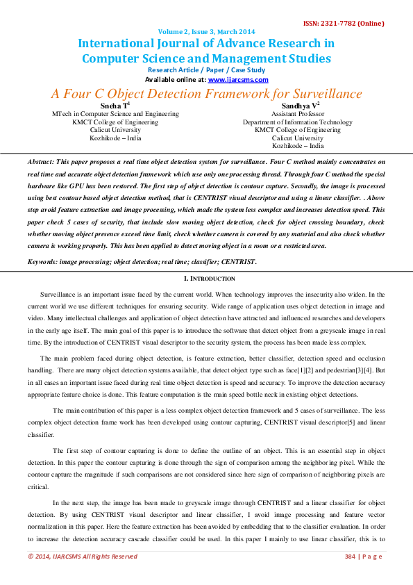 A Four C Object Detection Framework For Surveillance