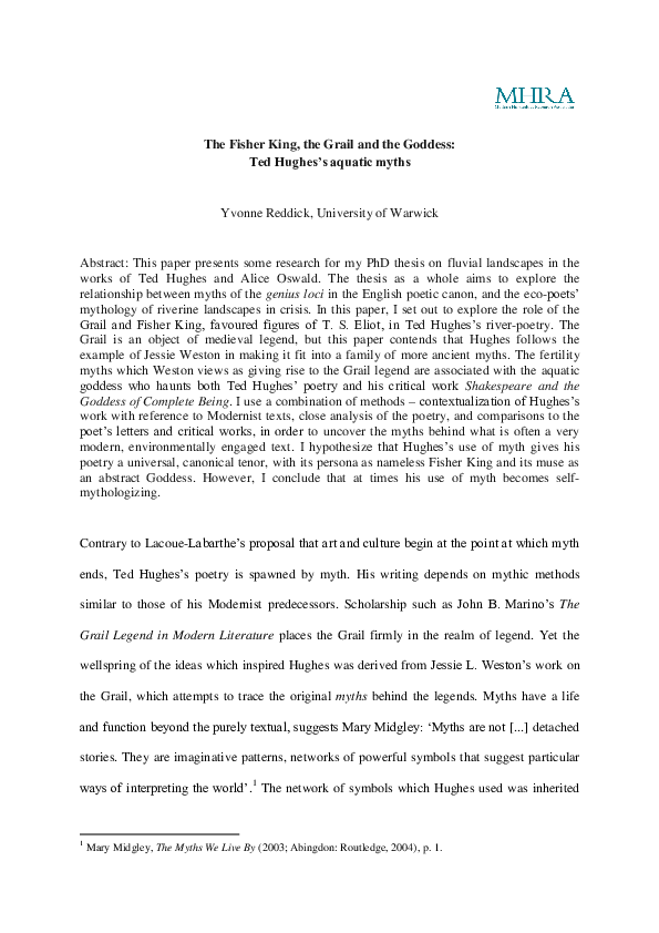 (PDF) The Fisher King, the Grail and the Goddess Hughes' aquatic myths