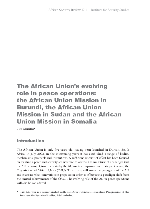 (PDF) African Security Review 17.1 Institute for Security Studies The ...