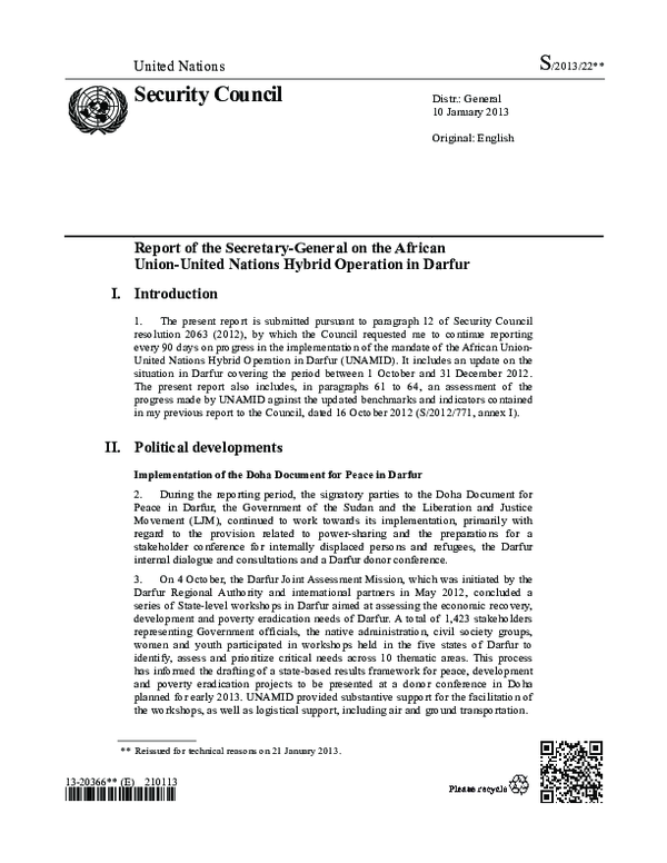 (PDF) UN report on UNAMID 2013