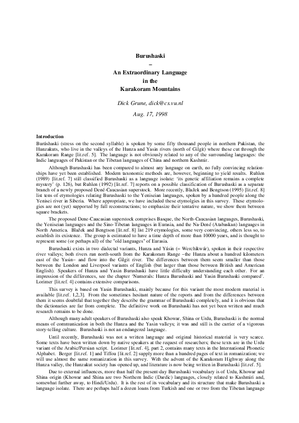 (PDF) Burushaski - An Extraordinary Language in the Karakoram Mountains