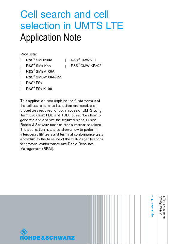 (PDF) Cell search and cell selection in UMTS LTE Application Note