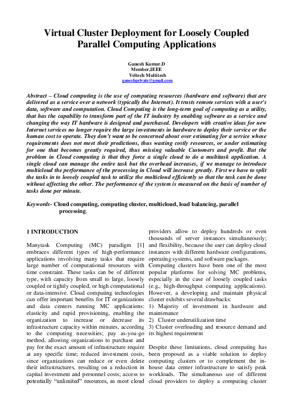 Doc Virtual Cluster Deployment For Loosely Coupled Parallel Computing