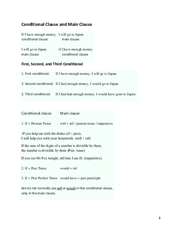 (DOC) Conditional Clause and Main Clause If I have enough money