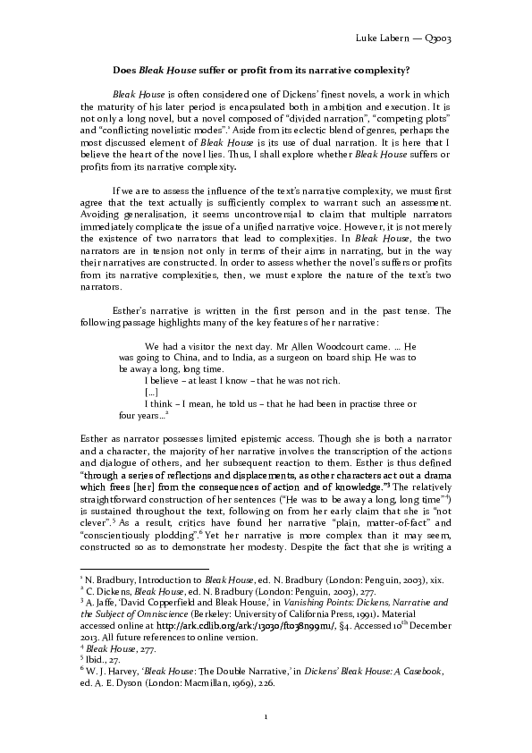 (DOC) Does Bleak House suffer or profit from its narrative complexity?