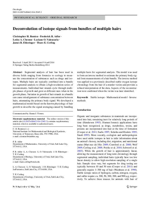 (PDF) Deconvolution of isotope signals from bundles of multiple hairs