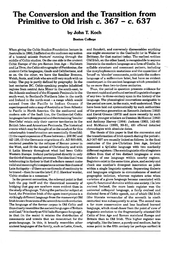 (PDF) The Conversion of Ireland and the Emergence of the Old Irish ...