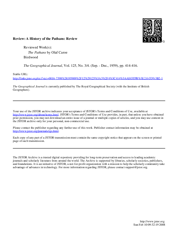 (PDF) Review: A History of the Pathans: Review Reviewed Work(s): The ...