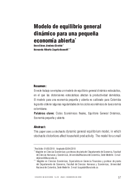 (PDF) Modelo de Equilibrio General Dinámico para una Pequeña Economía Abierta