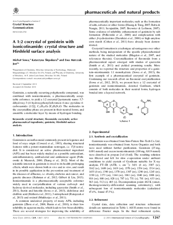 (PDF) A 1:2 cocrystal of genistein with isonicotinamide: crystal ...