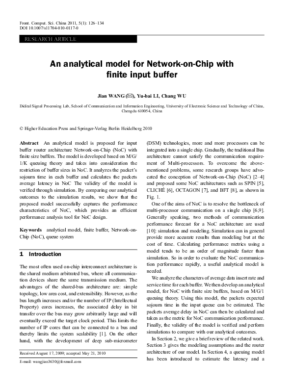 Pdf An Analytical Model For Network On Chip With Finite Input Buffer