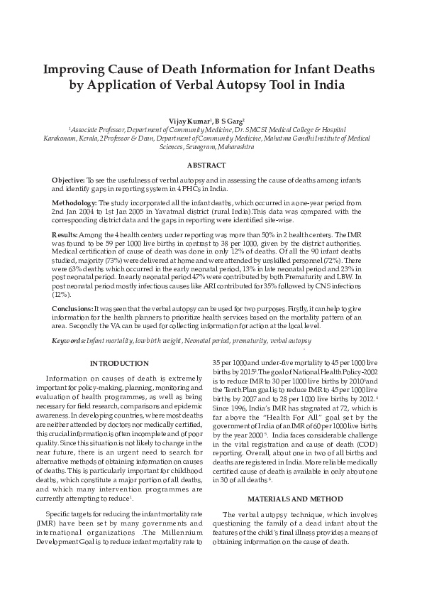 (PDF) Improving Cause of Death Information for Infant Deaths by ...