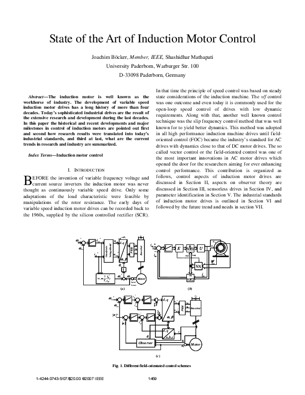 (PDF) State of the Art of Induction Motor Control