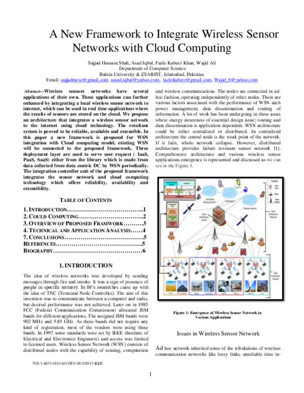 Pdf A New Framework To Integrate Wireless Sensor Networks With Cloud