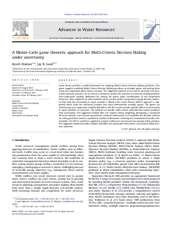 (PDF) A Monte-Carlo game theoretic approach for Multi-Criteria Decision Making under uncertainty