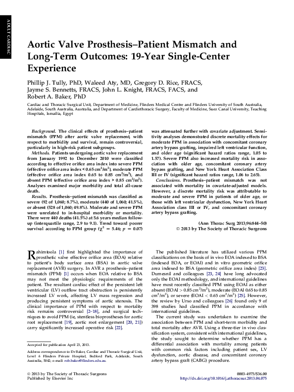 (PDF) Aortic valve prosthesis-patient mismatch and long-term outcomes ...