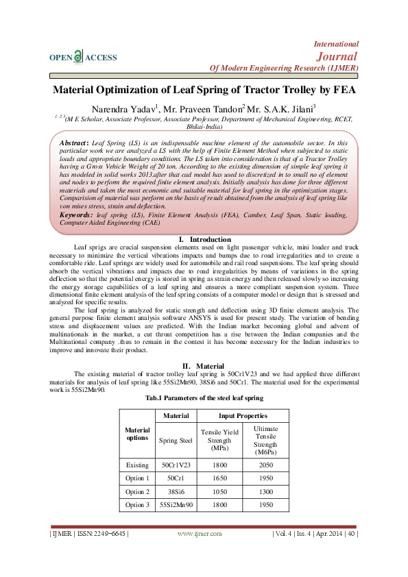 (PDF) Material Optimization of Leaf Spring of Tractor Trolley by FEA
