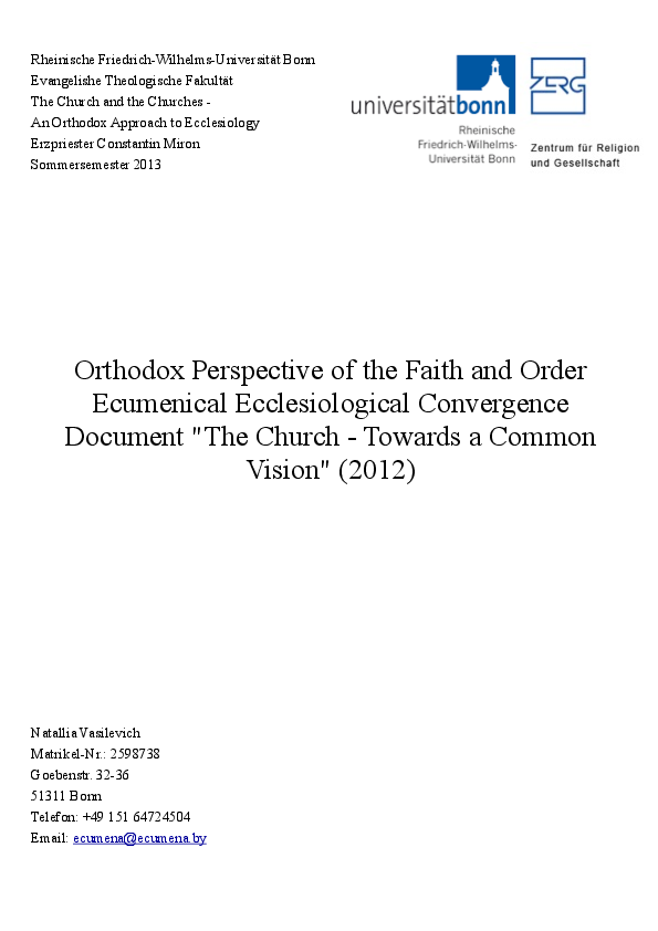 (PDF) Orthodox Perspective of the Faith and Order Ecumenical ...
