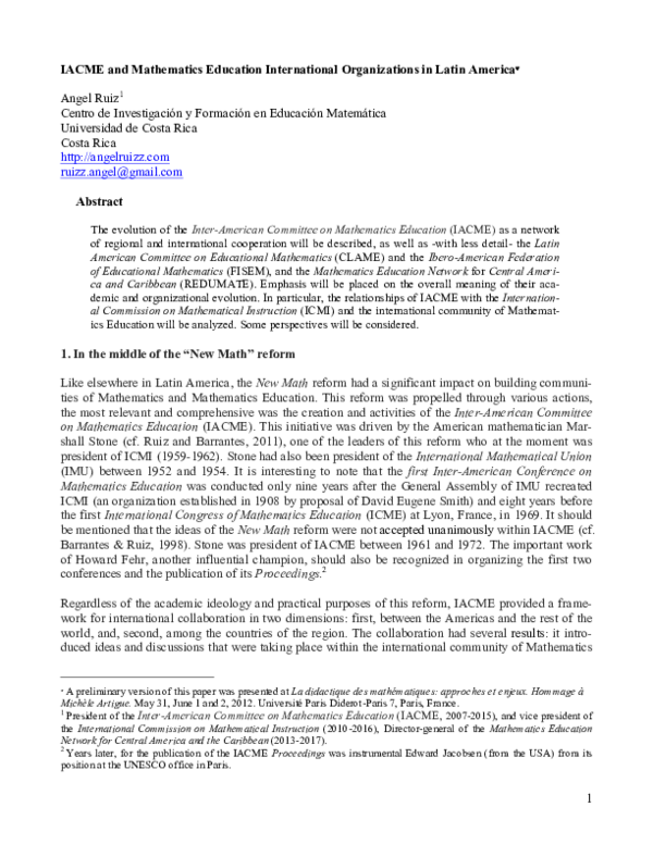 IACME and Mathematics Education International Organizations in Latin ...