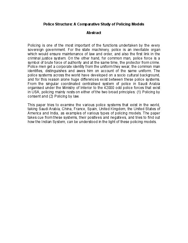 (PDF) Policing Models- A Comparative Study of Police Structure