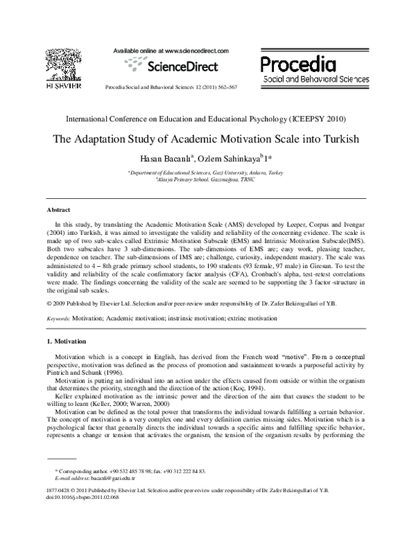 (PDF) The Adaptation Study of Academic Motivation Scale into Turkish