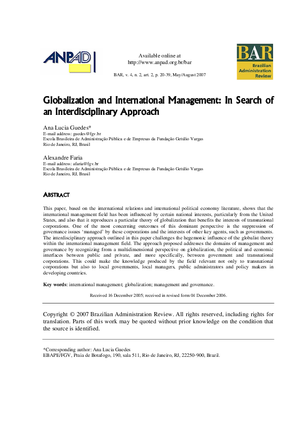 (PDF) Globalization and International Management: In search of an ...