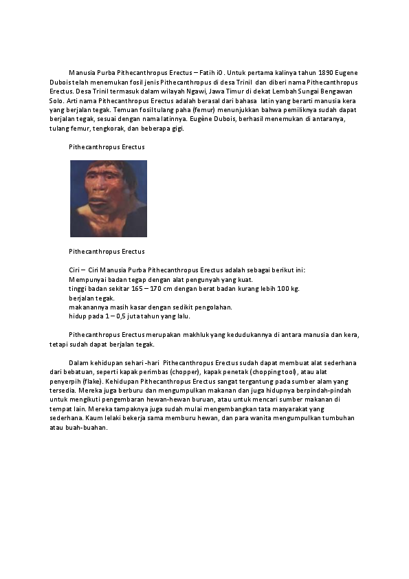 (DOC) Manusia Purba Pithecanthropus Erectus