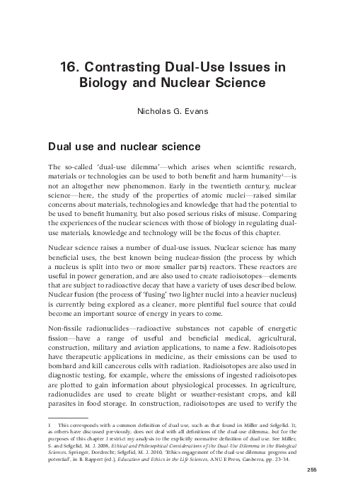 (PDF) Contrasting Dual-Use Issues in Biology and Nuclear Science