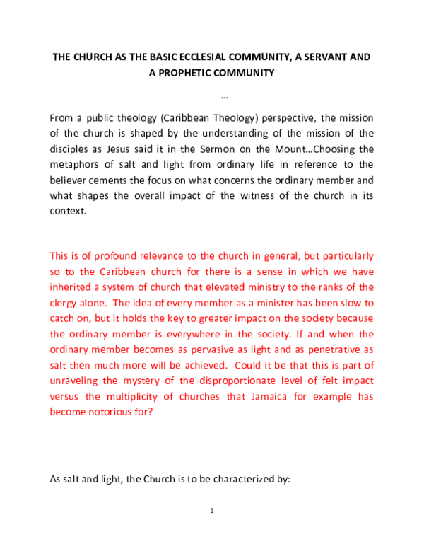 (DOC) THE CHURCH AS THE BASIC ECCLESIAL COMMUNITY, A SERVANT AND A ...